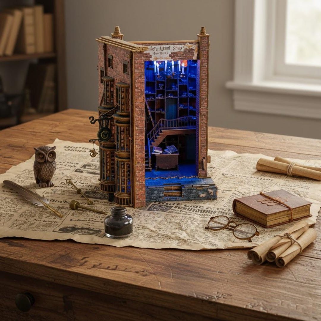 Illuminated Magic Wand Shop Miniature Kit, DIY 3D Wooden Puzzle Book ...