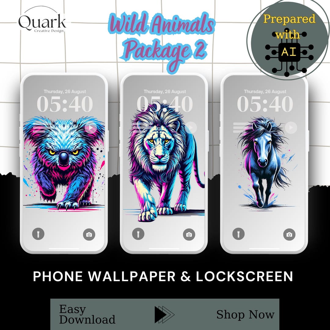 Wildlife Phone Backgrounds | Bold Tiger Wallpaper | Neon Wolf Art ...