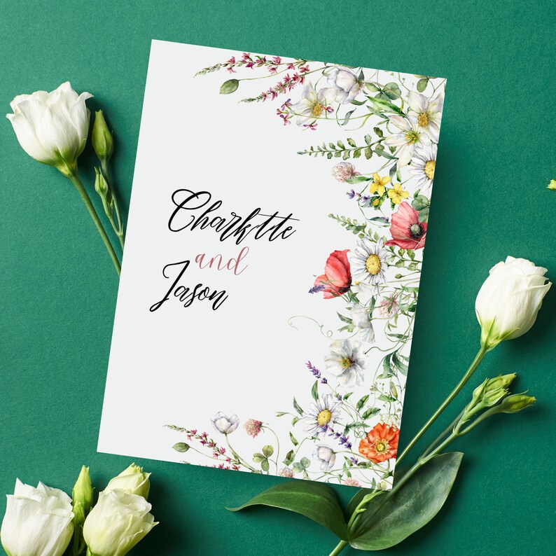 Wildflower Wedding Invitation Template, Boho Wedding Invitation ...