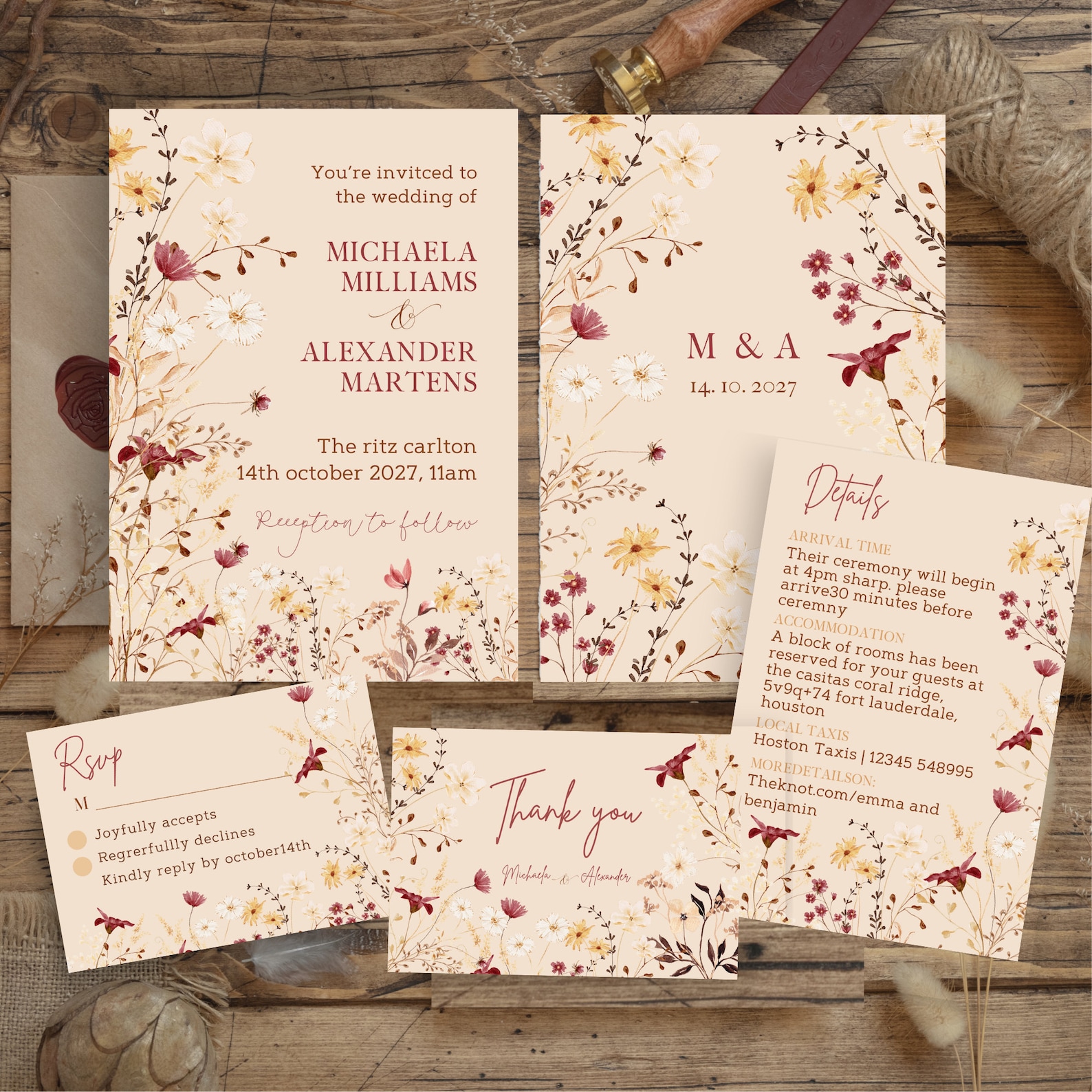 Wildflower Wedding Invitation Template, Printable Wedding Invitation ...