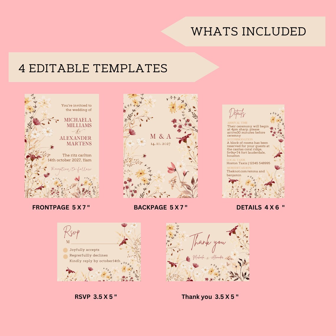 Wildflower Wedding Invitation Template, Printable Wedding Invitation ...