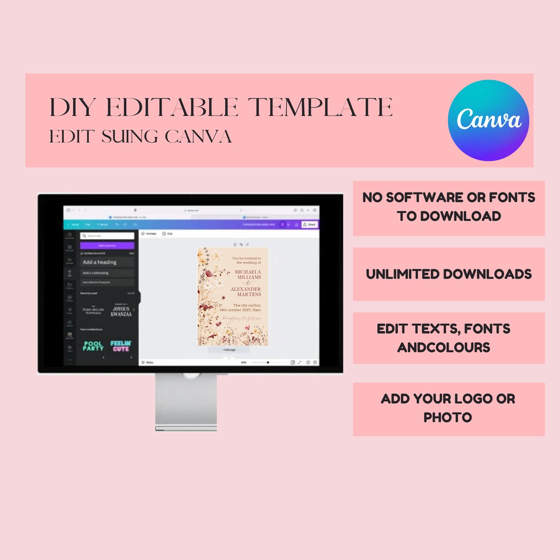 Wildflower Wedding Invitation Template, Printable Wedding Invitation ...