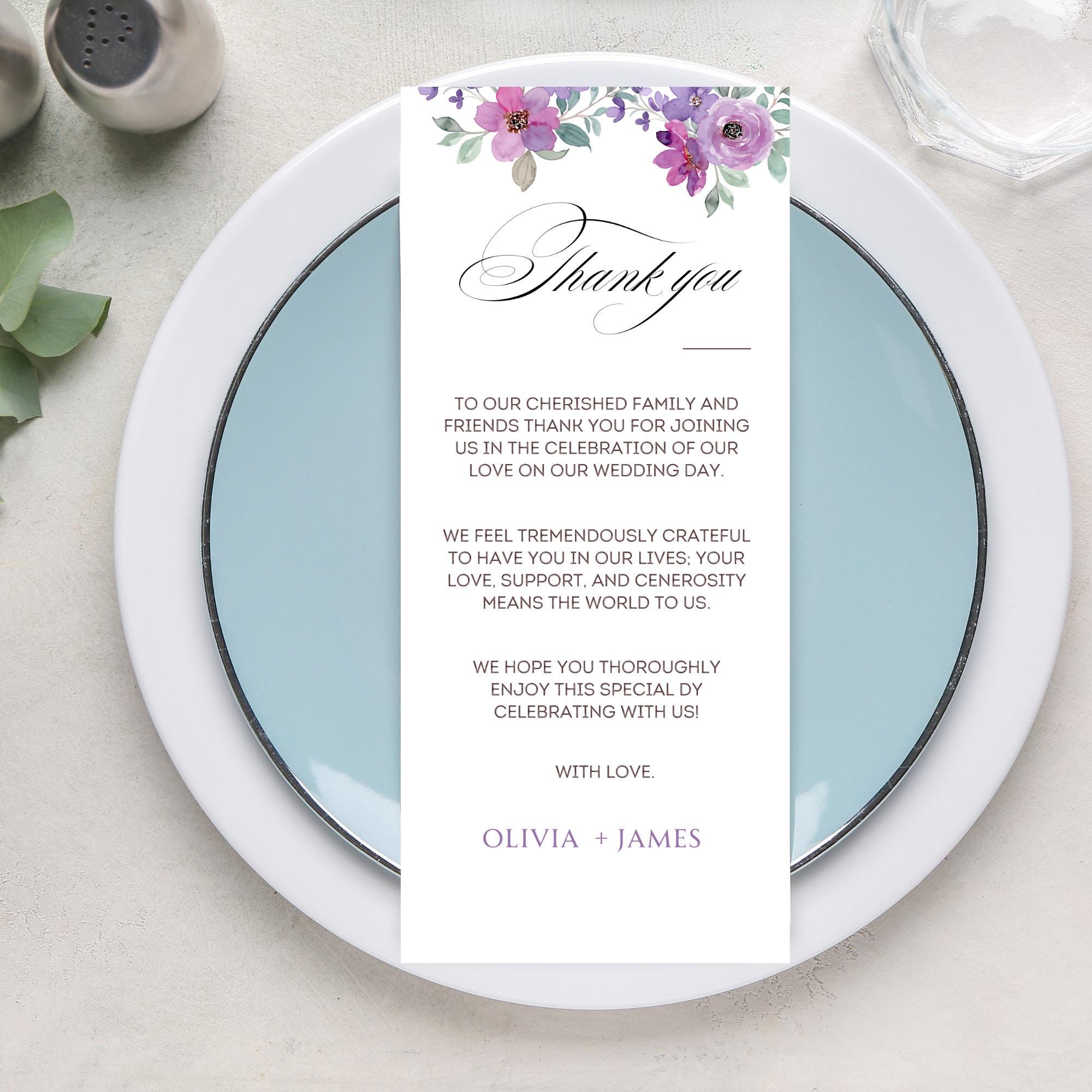 Menu and Thank You Card Set Elegant Wedding Dinner Menu Template ...