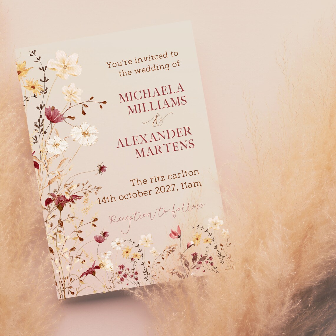 Wildflower Wedding Invitation Template, Printable Wedding Invitation ...