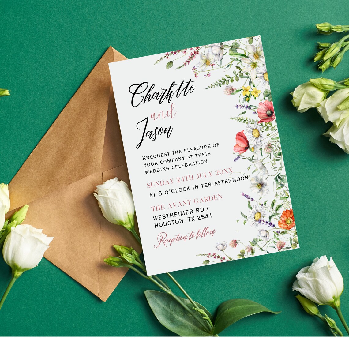 Wildflower Wedding Invitation Template, Boho Wedding Invitation ...