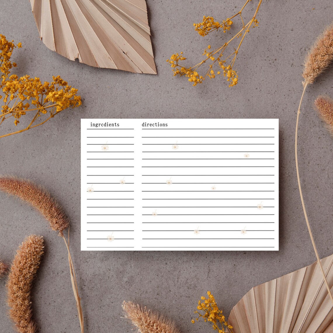 Dainty Delicate Floral Recipe Card Template Wildflower Bridal Shower ...