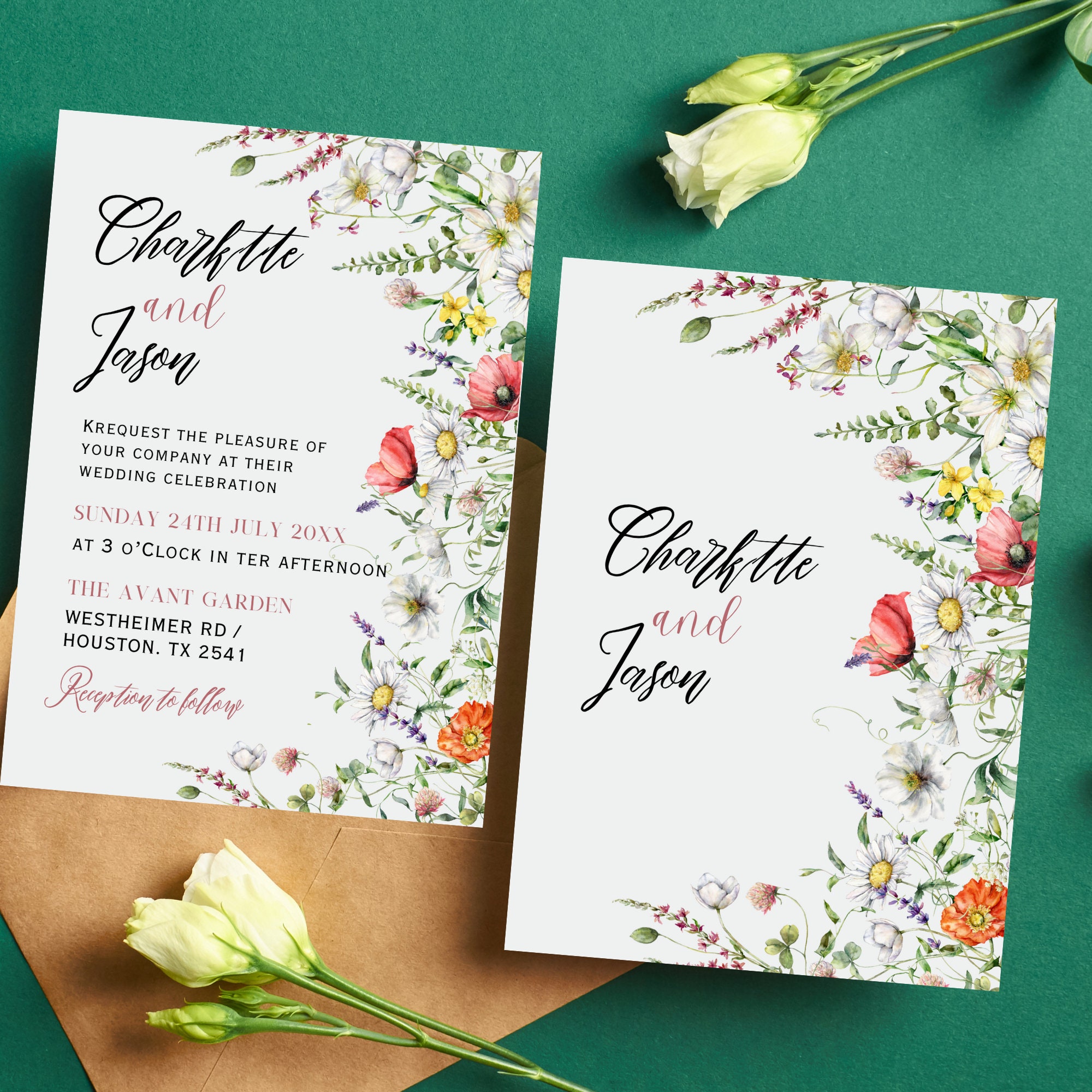 Wildflower Wedding Invitation Template, Boho Wedding Invitation ...
