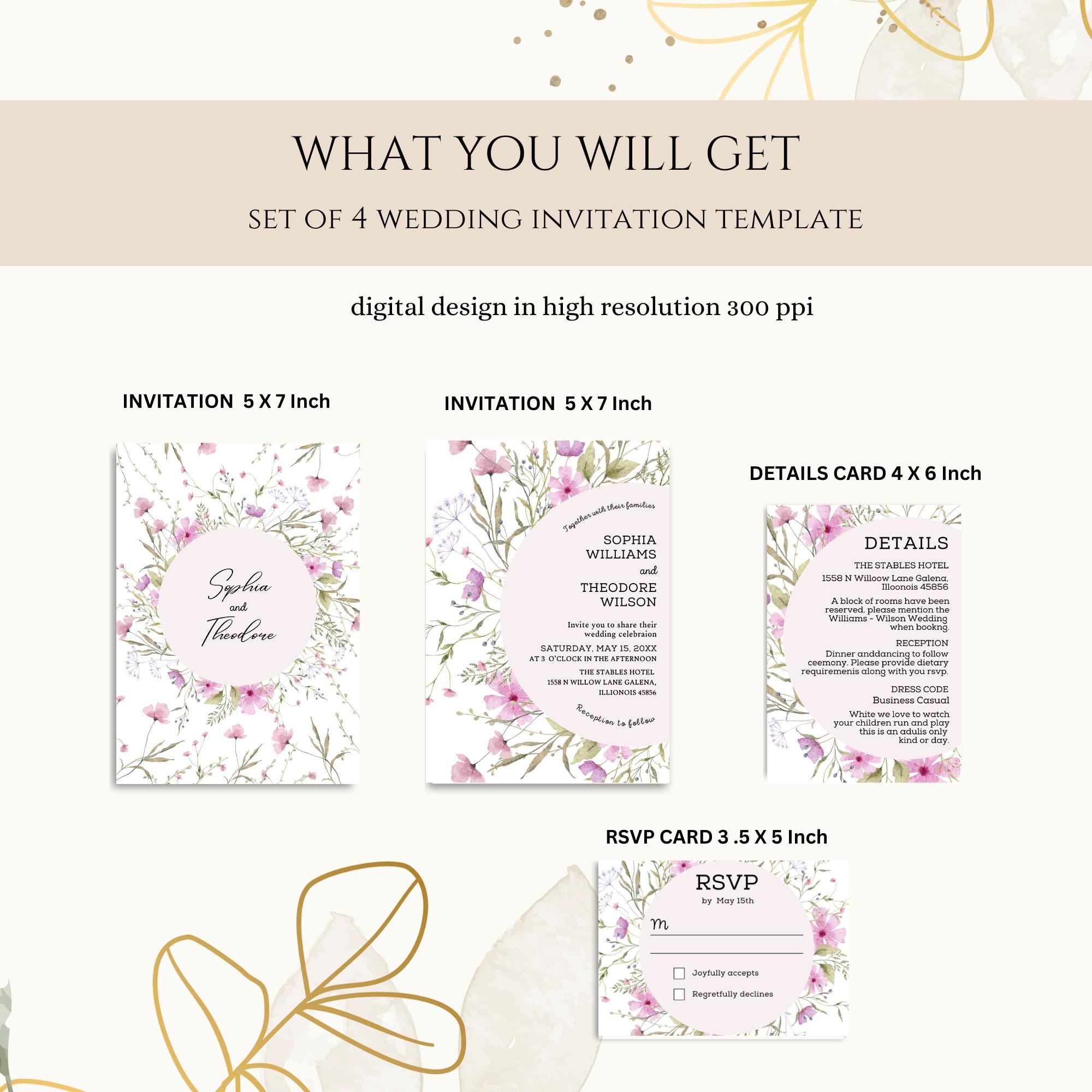 Purple Wildflower Wedding Invitation Card | Elegant Floral Neck Design ...