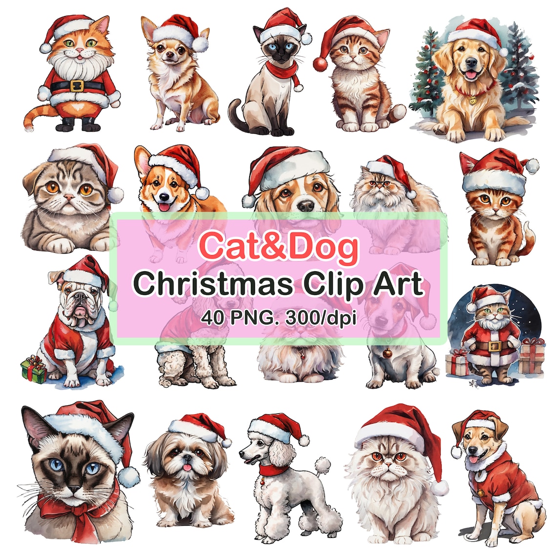 Christmas Clipart Cat Clipart Dog Clipart Pet Clipart Cute Animal ...