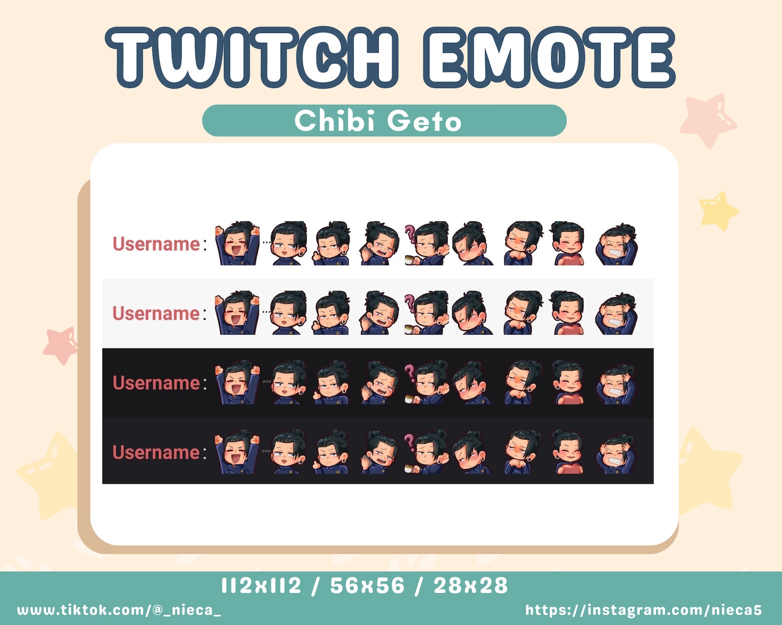 9 Kawaii Twitch Emote Pack Chibi Geto JJK for Discord, Youtube | Cute ...
