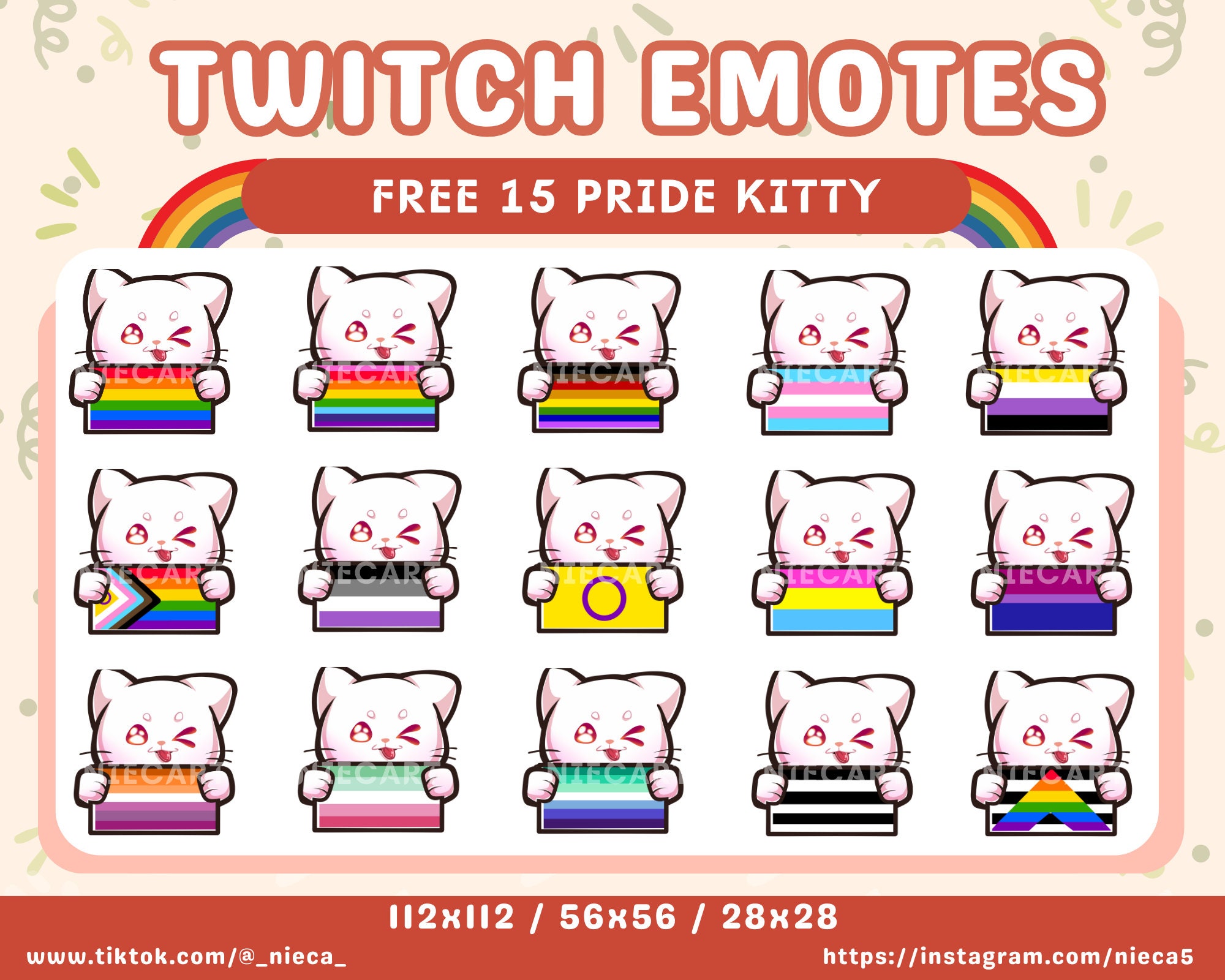 12 White Kitty Cat Emote Pack + 15 PRIDE Emotes for Twitch, Discord ...