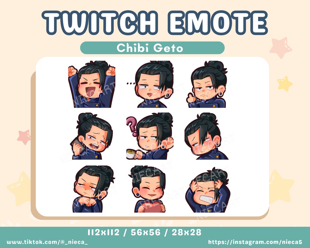 9 Kawaii Twitch Emote Pack Chibi Geto JJK for Discord, Youtube | Cute ...