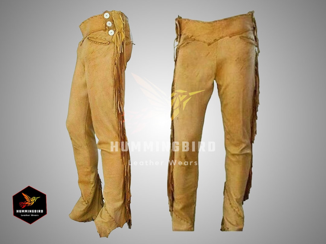 Men's New Brown Buckskin Bead Suede Pant Trouser, Jeans Brown Rugged Skin Pant, Hippy Cowboy ...