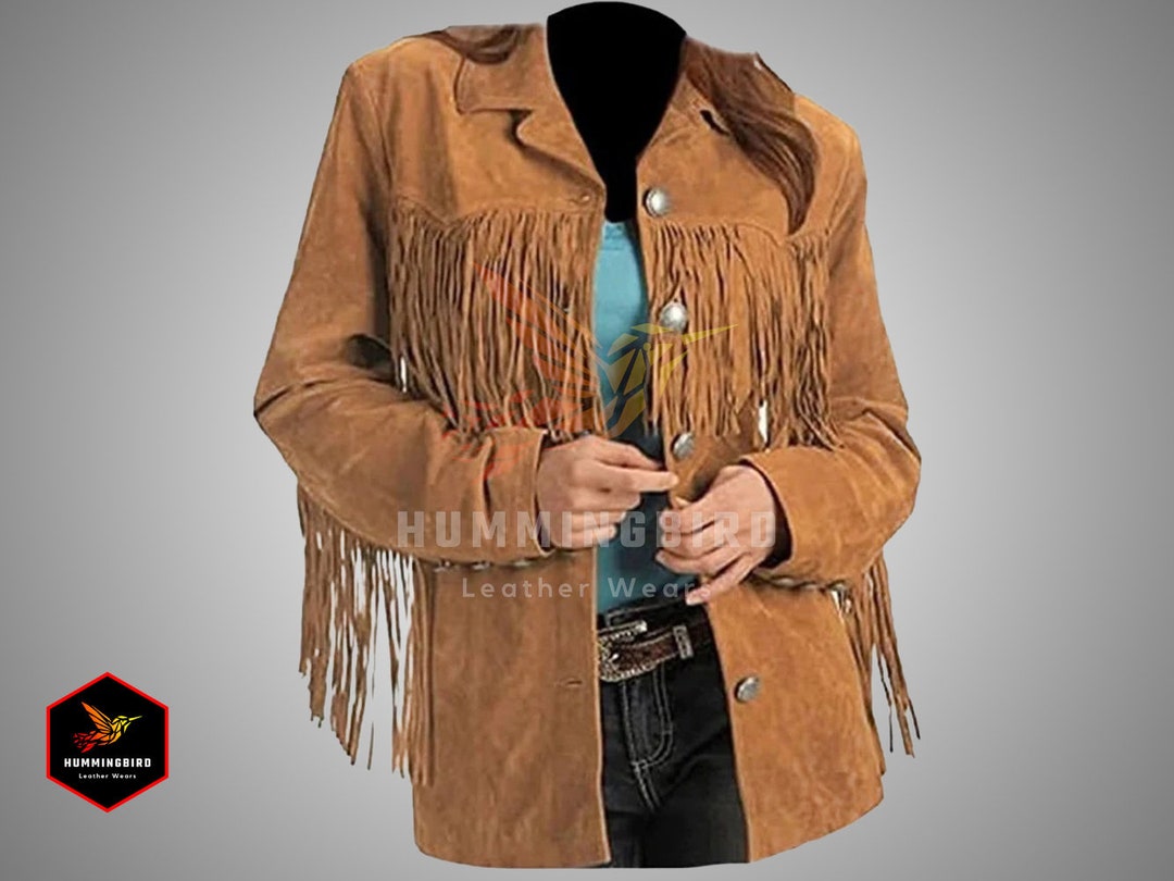 Vintage Brown Suede Fringe Jacket: Women's Western Style Leather Coat ...