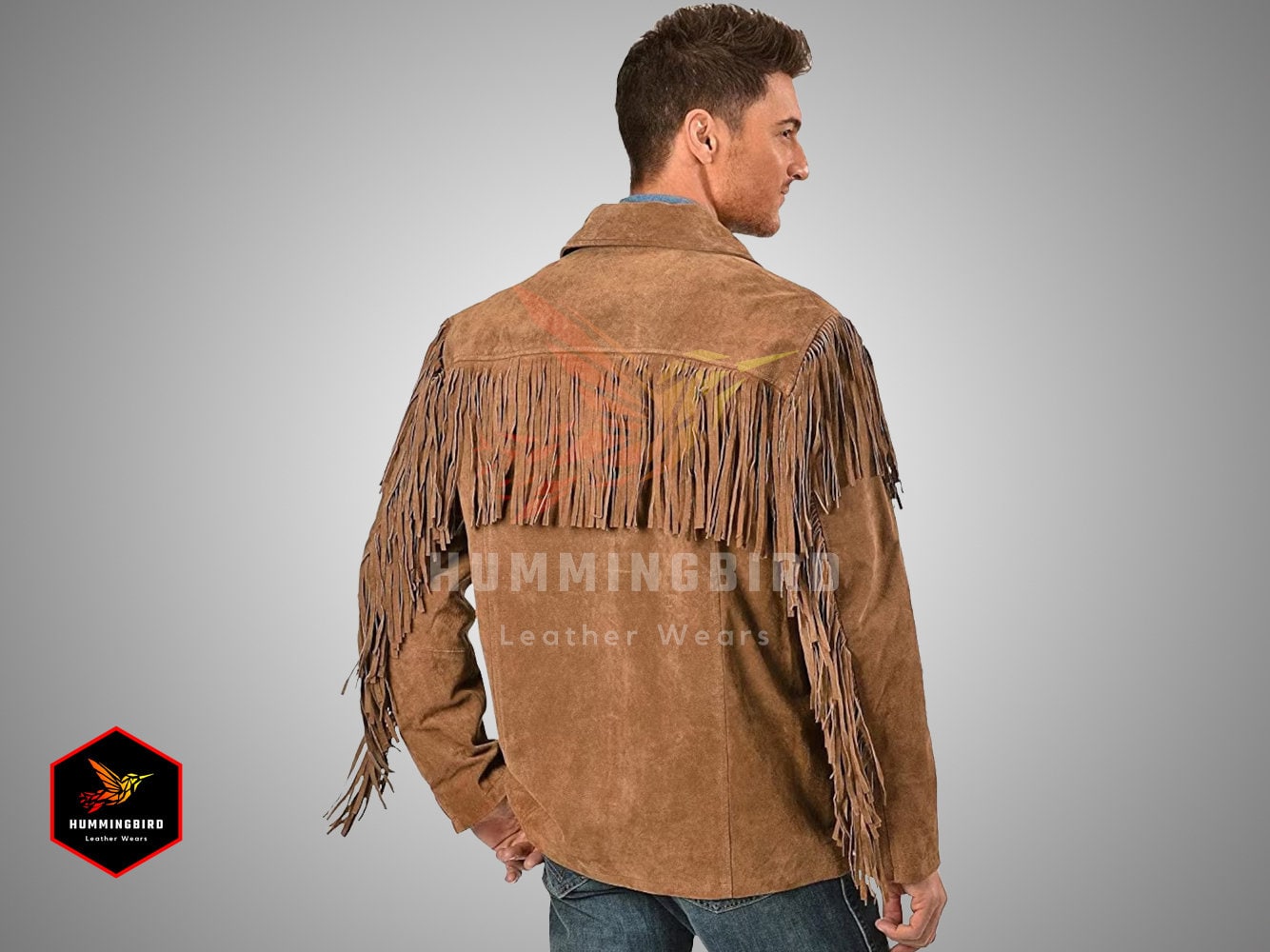 Mens Native American Cowboy Buckskin Leather Jacket Coat With Fringe ...