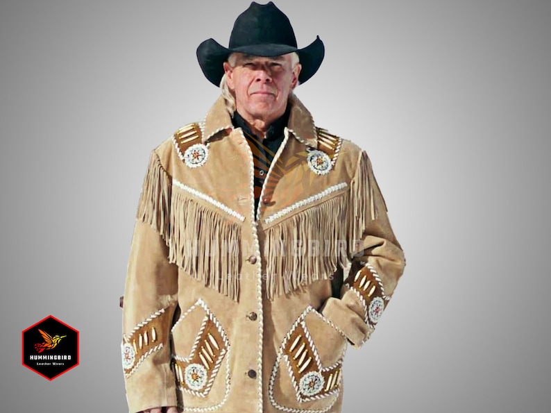 Men's Buckskin Leather Cowboy Jacket: Native American Western Fringe ...