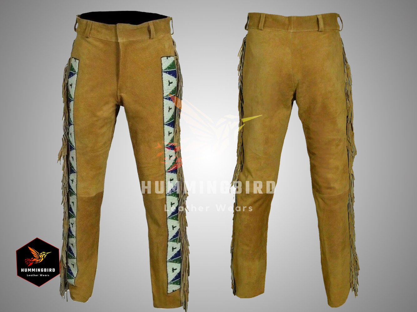 Mens Brown Suede Leather Western Pants With Fringe, Native American ...