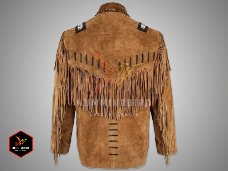 Mens Native American Cowboy Buckskin Leather Jacket Coat With Fringed ...
