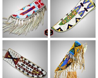 Native Sioux Style Beaded Knife Cover Suede Leather Knife Sheath Native ...