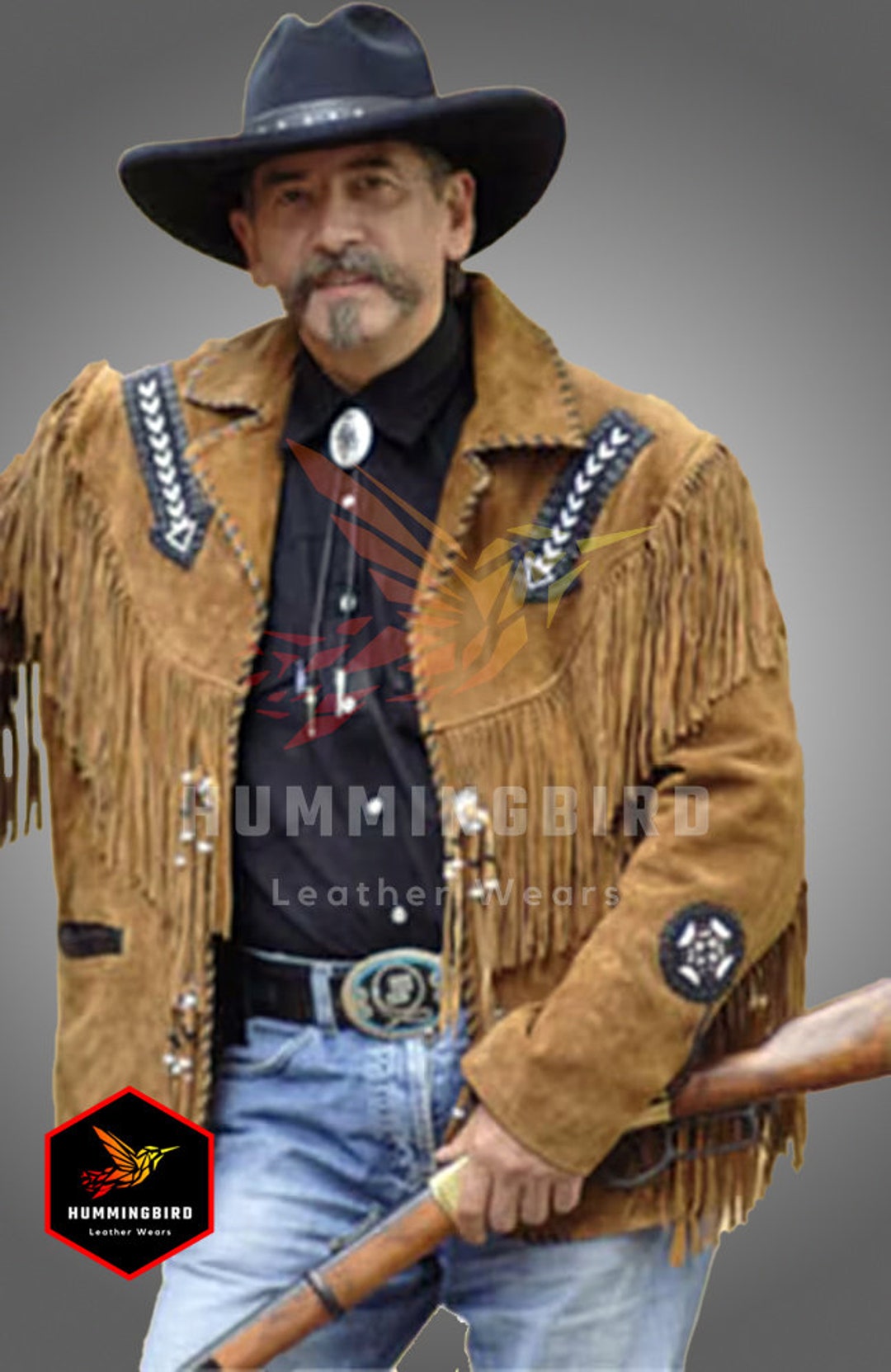 Men’s Western Tan Brown Suede Leather Fringe Jacket for Cowboys Style ...