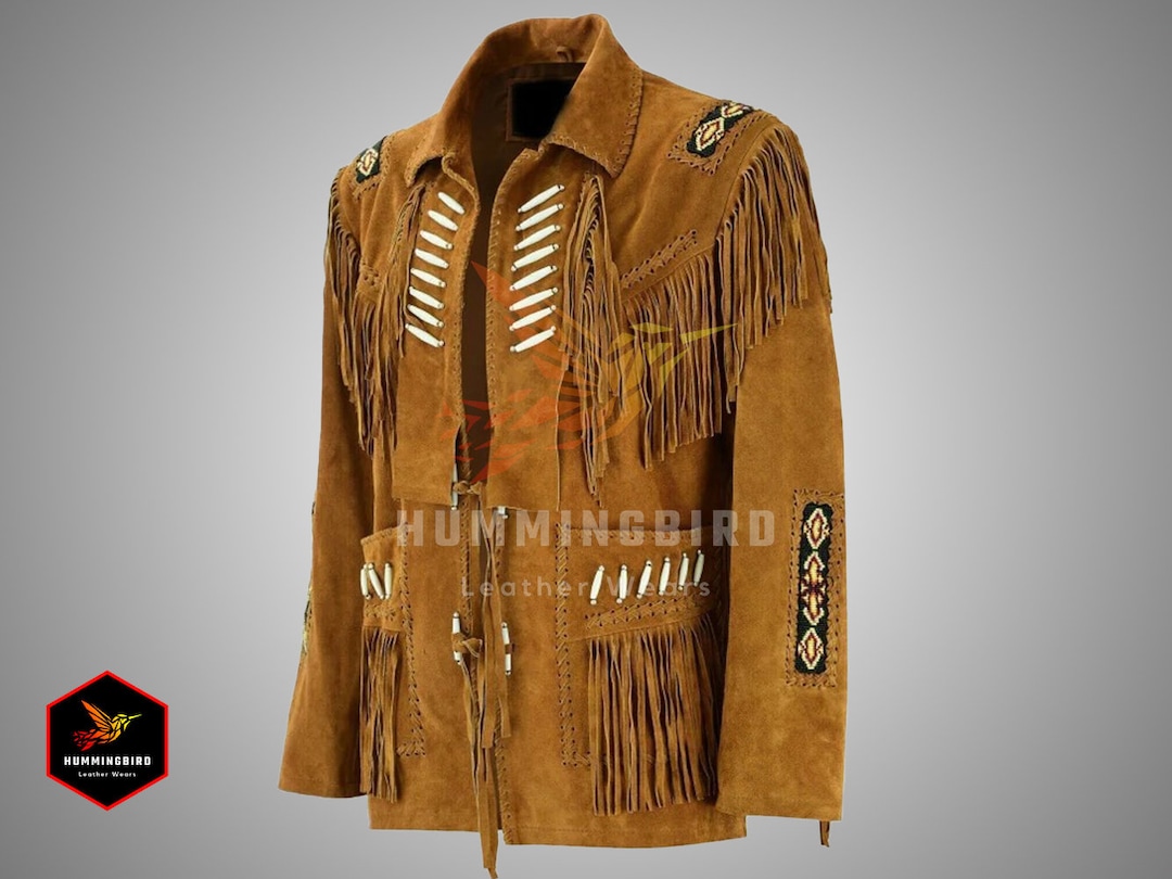 Men's Buckskin Leather Cowboy Jacket: Native American Western Fringe ...