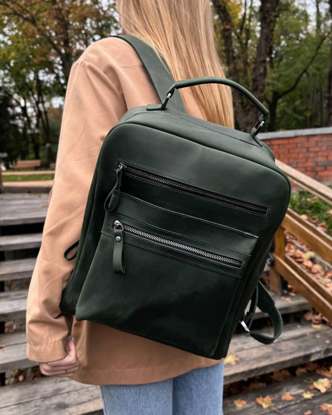 Daily Leather Backpack, Green Leather Backpack, Teacher Backpack, Daily ...