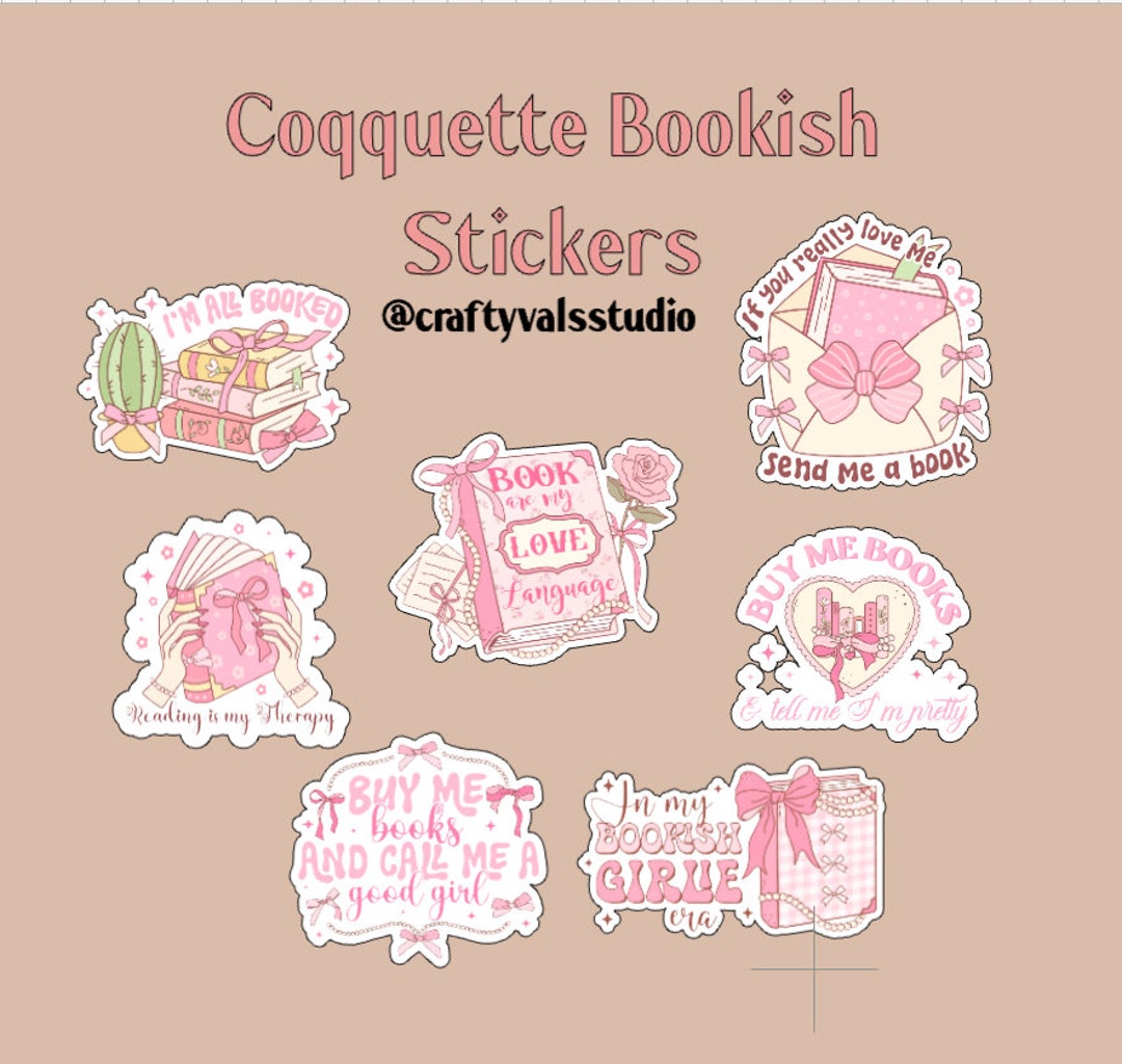 Coquette Bookish Stickers, Weatherproof Vinyl Stickers, Pink Sticker ...
