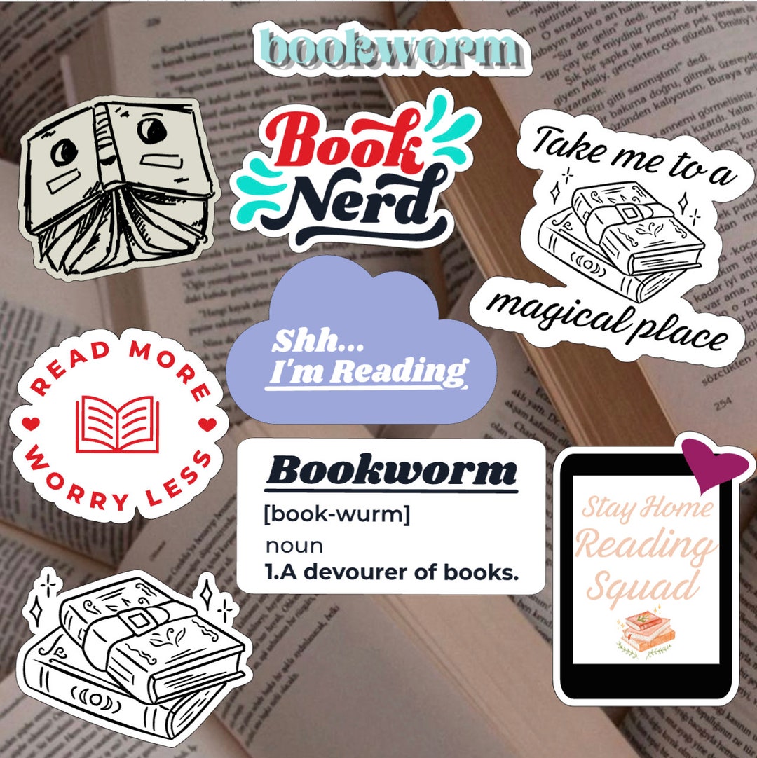 Bookworm Stickers, Weatherproof Vinyl Stickers, Kindle Sticker Set ...