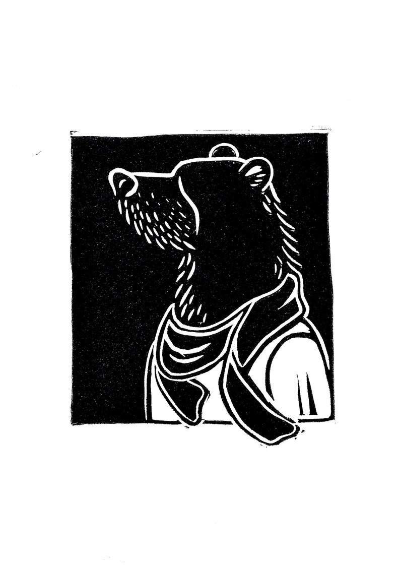 Bear Linocut, Black and White Printable Wall Art, Instant Digital ...