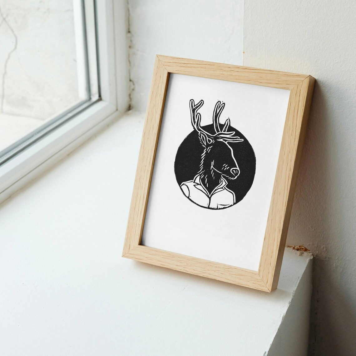 Deer Linocut, Black and White Printable Wall Art, Instant Digital ...
