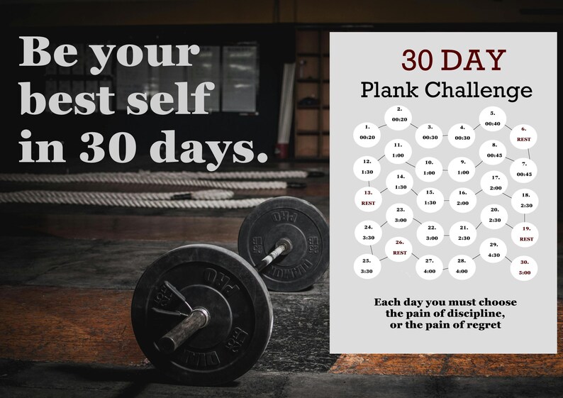 30-day Plank Challenge | Printable Fitness Tracker | Core Workout PDF ...