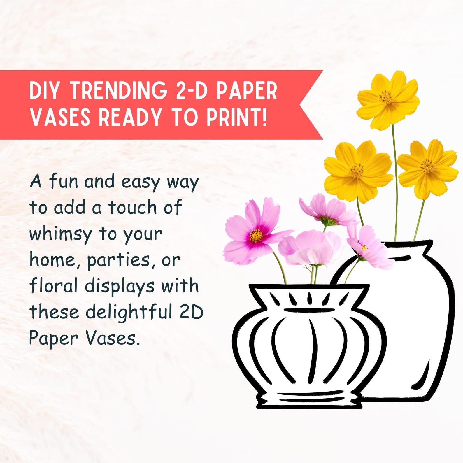 2D Paper Vase Covers: Cartoon Floral Decorations (PDF Printables ...
