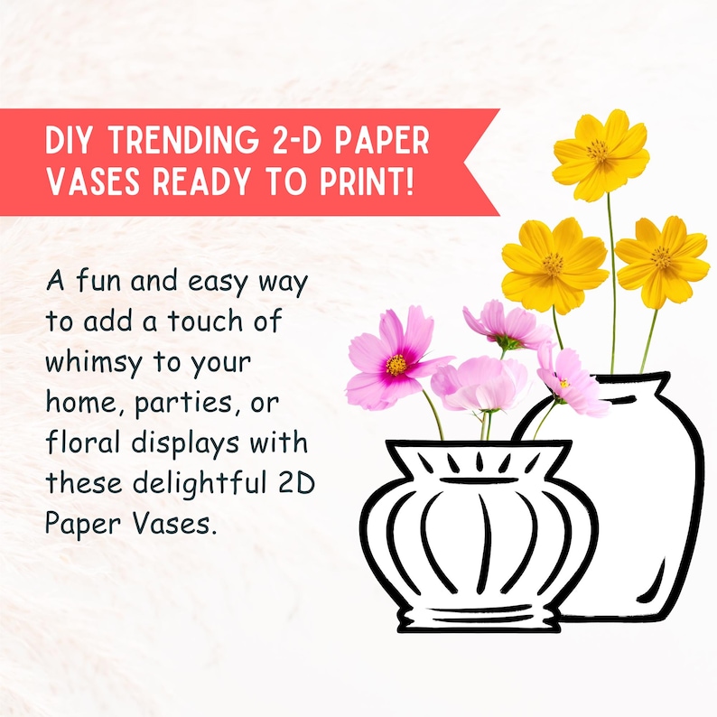 2D Paper Vase Covers: Cartoon Floral Decorations (PDF Printables ...