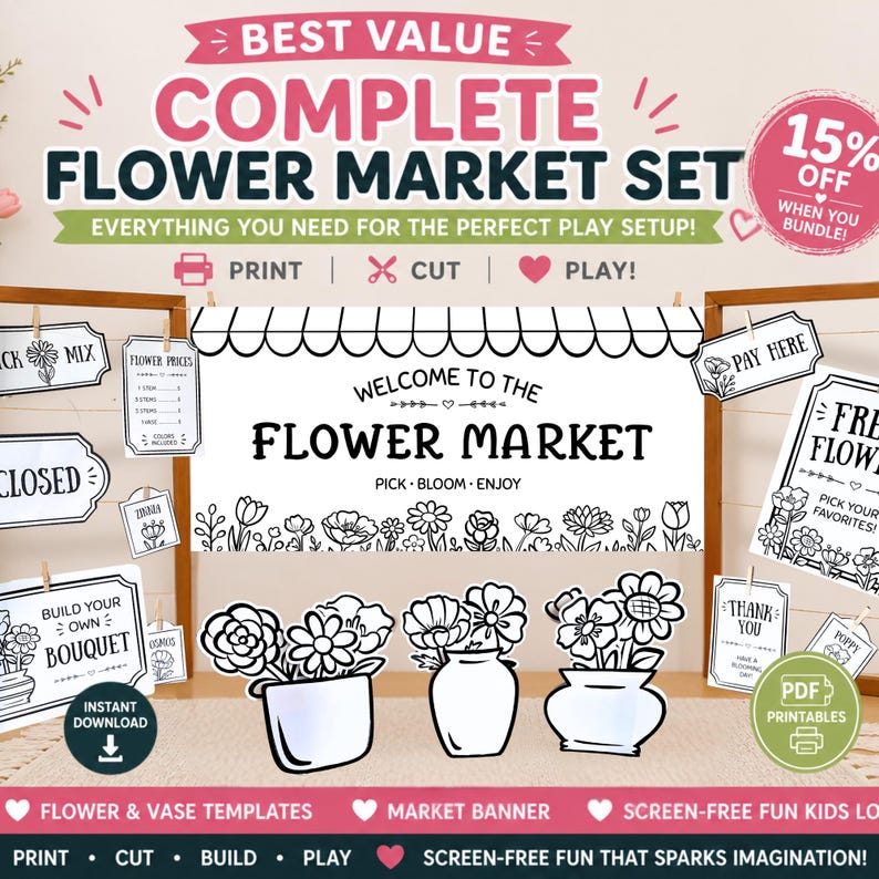 Flower Market Signs Printable, Kids Pretend Play Market, Flower Shop ...