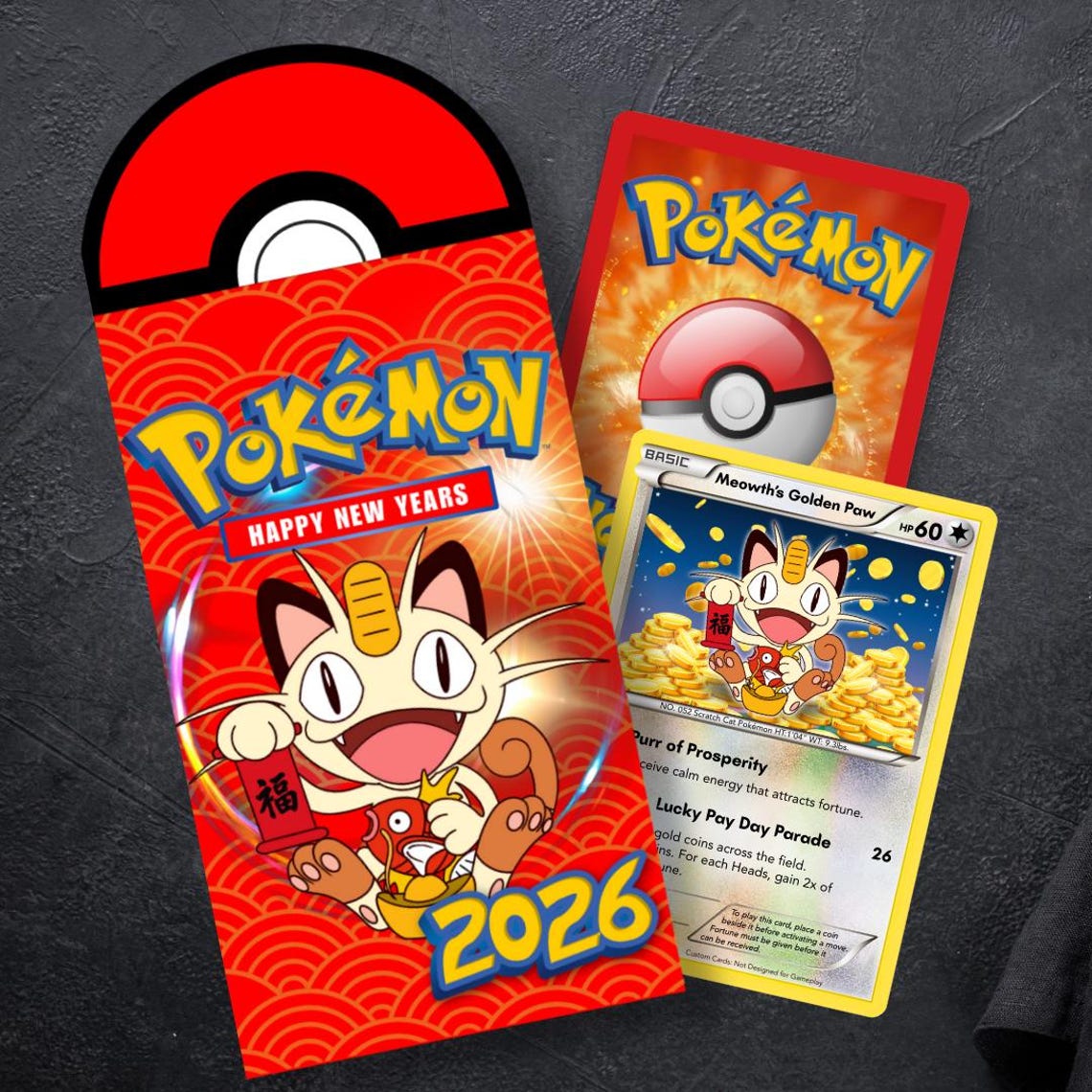 Lunar New Year 2026 Lucky Cat Red Envelope & Fan-art Pokemon Trading ...