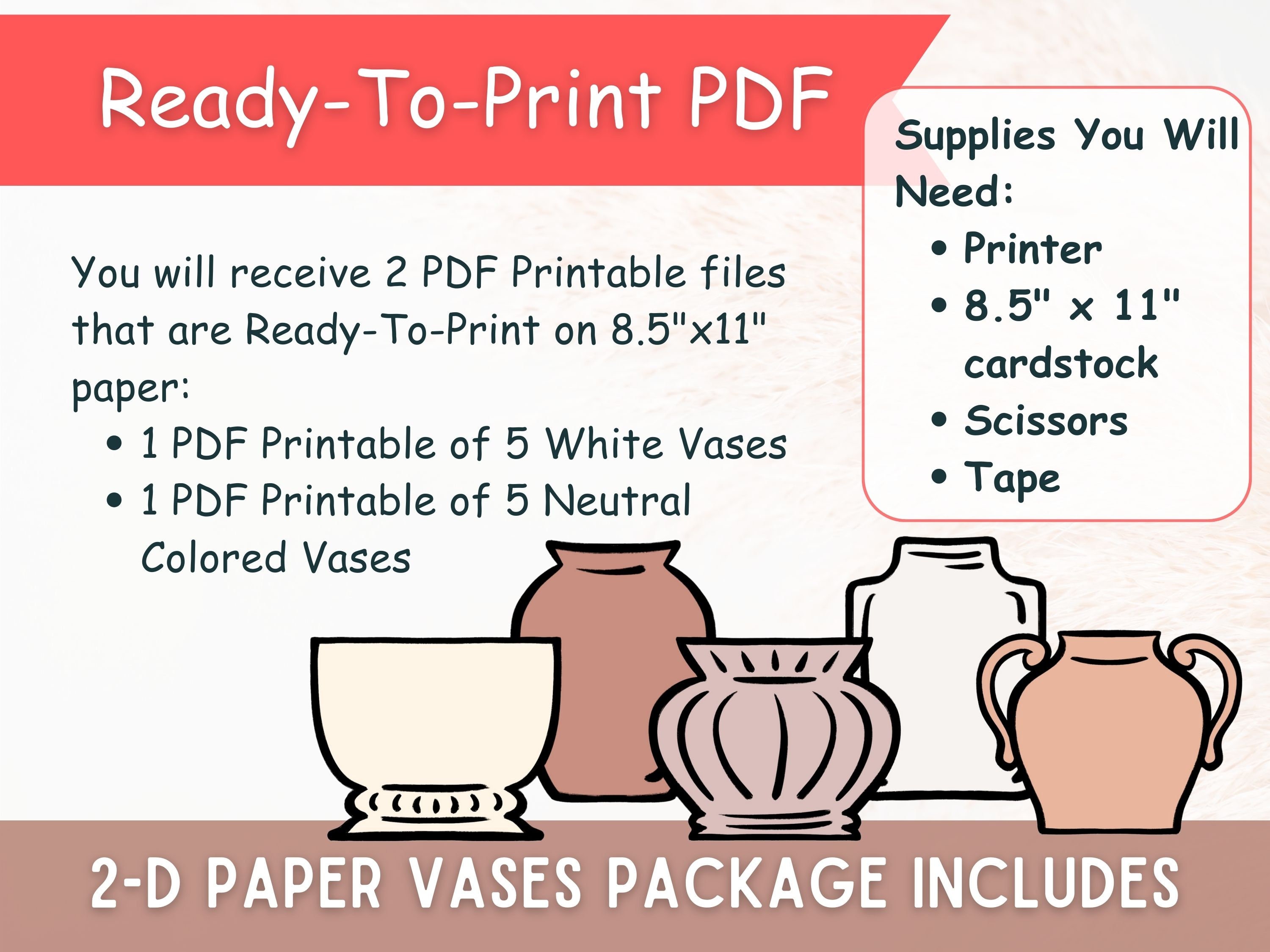 2-D Paper Vases, Doodle, Paper Flower Vase, Vase Cover, Cartoon Vase, PDF Printable, Mason Jar ...