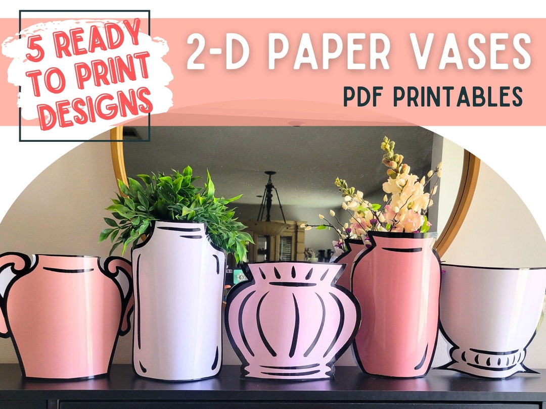 2-D Paper Vases, Doodle, Paper Flower Vase, Vase Cover, Cartoon Vase, PDF Printable, Mason Jar ...