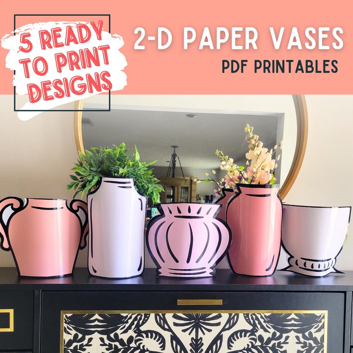 2D Paper Vase Covers: Cartoon Floral Decorations (PDF Printables ...