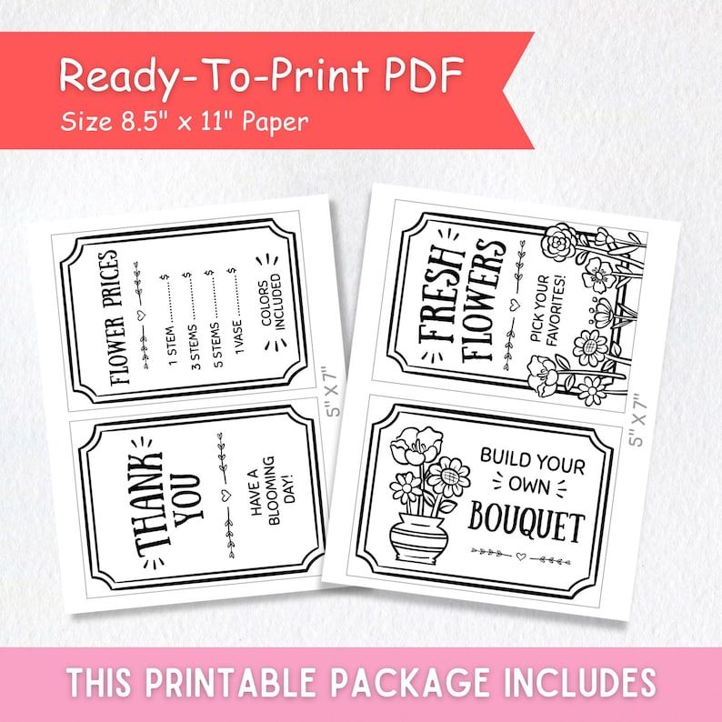 Flower Market Signs Printable, Kids Pretend Play Market, Flower Shop ...