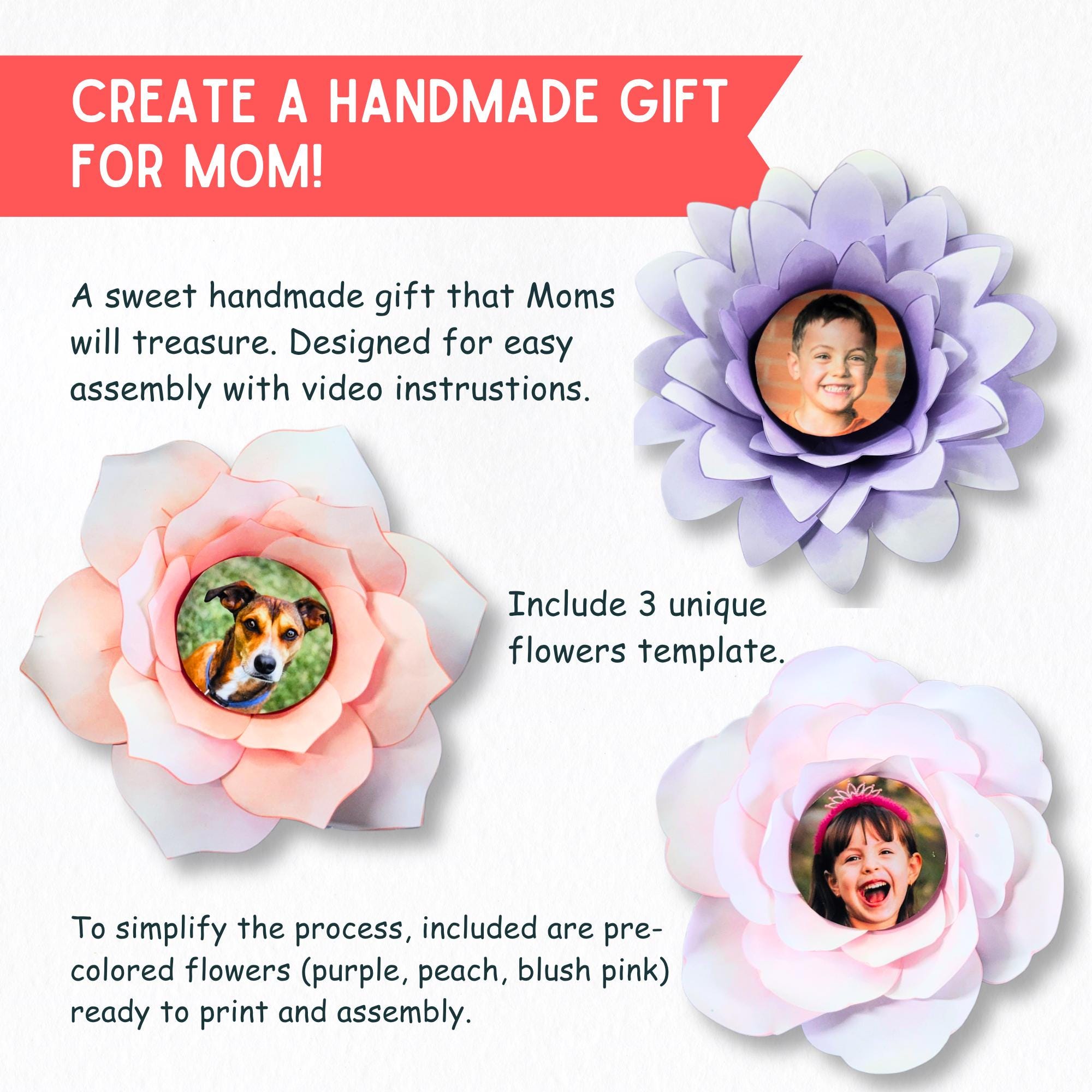 Mother's Day Photo Flower Craft Printable for Kids, DIY Gift for Mom ...