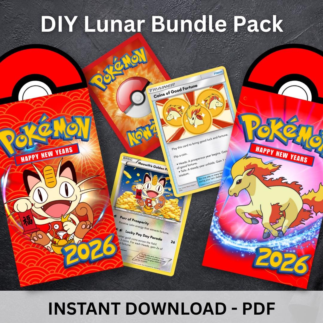 Lunar New Year Red Envelope | Fire Horse & Lucky Cat Trading Card (PDF ...