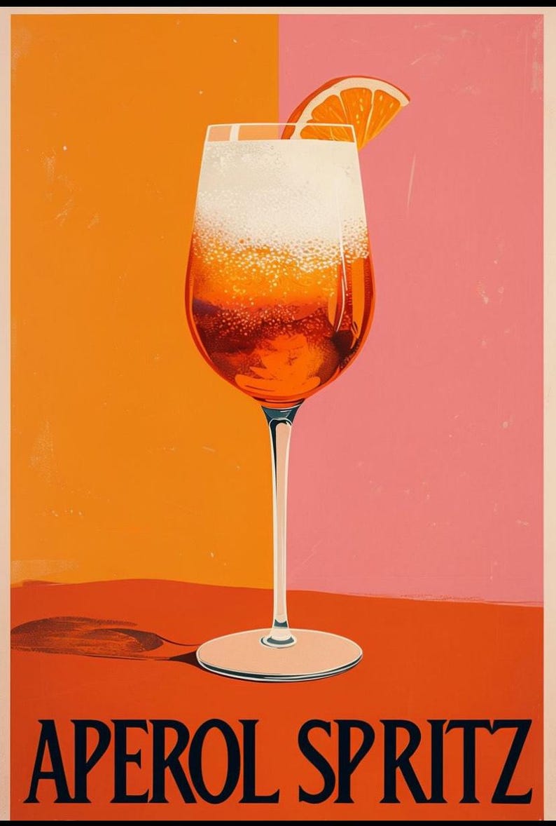 Aperol Spritz Printable Downloadable Wall Art Orange and Pink Italian ...