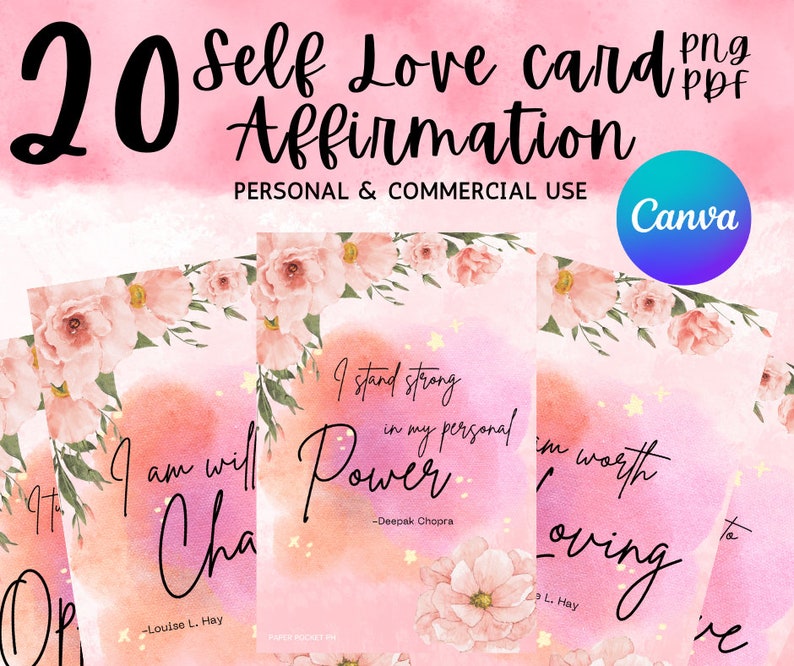 20 Self Love Printable PLR Affirmation Card, Positive Affirmation Card ...