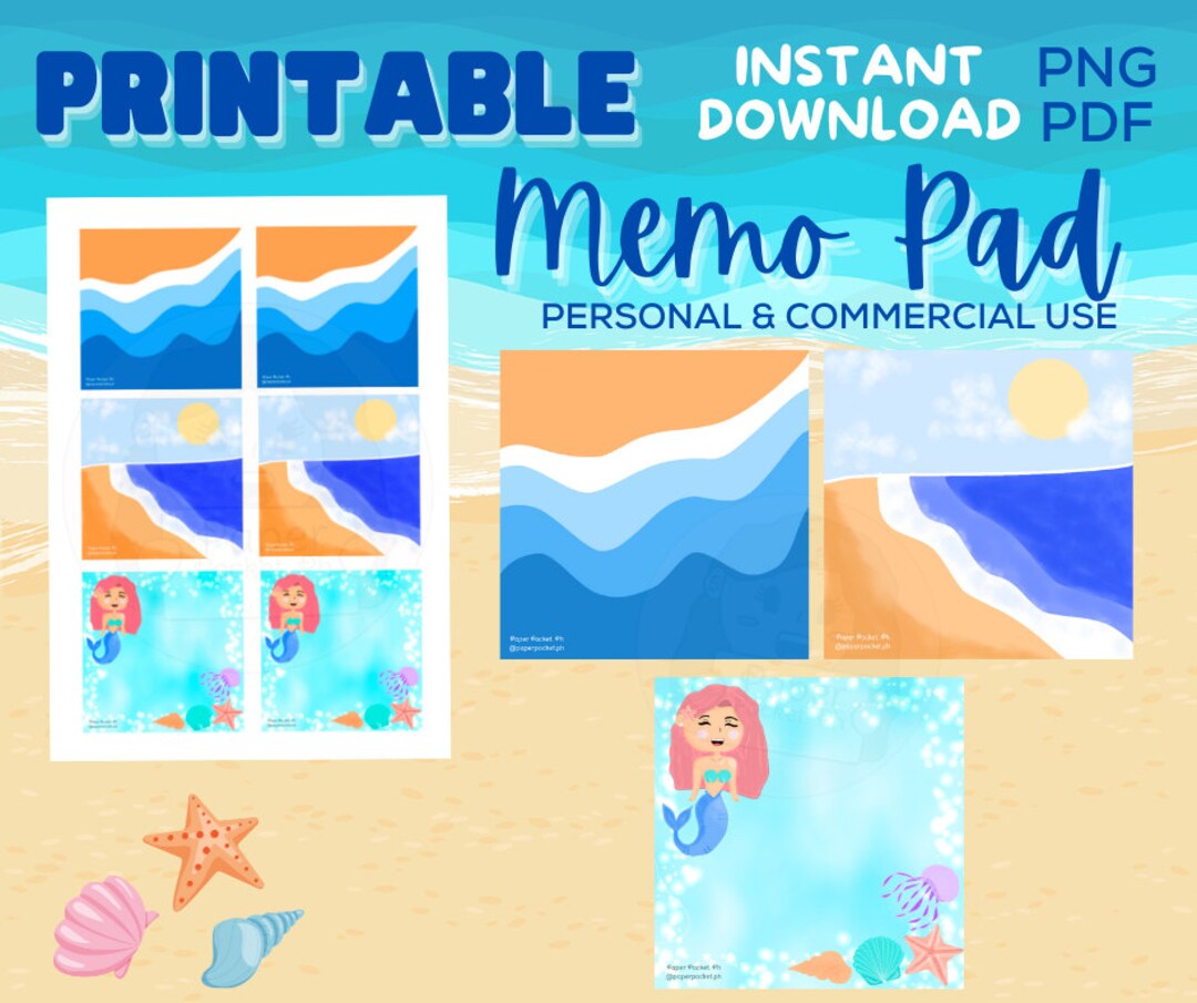 Mermaid Printable PLR Memo Pad Mermaid Notepad Cute Digital Notepad ...