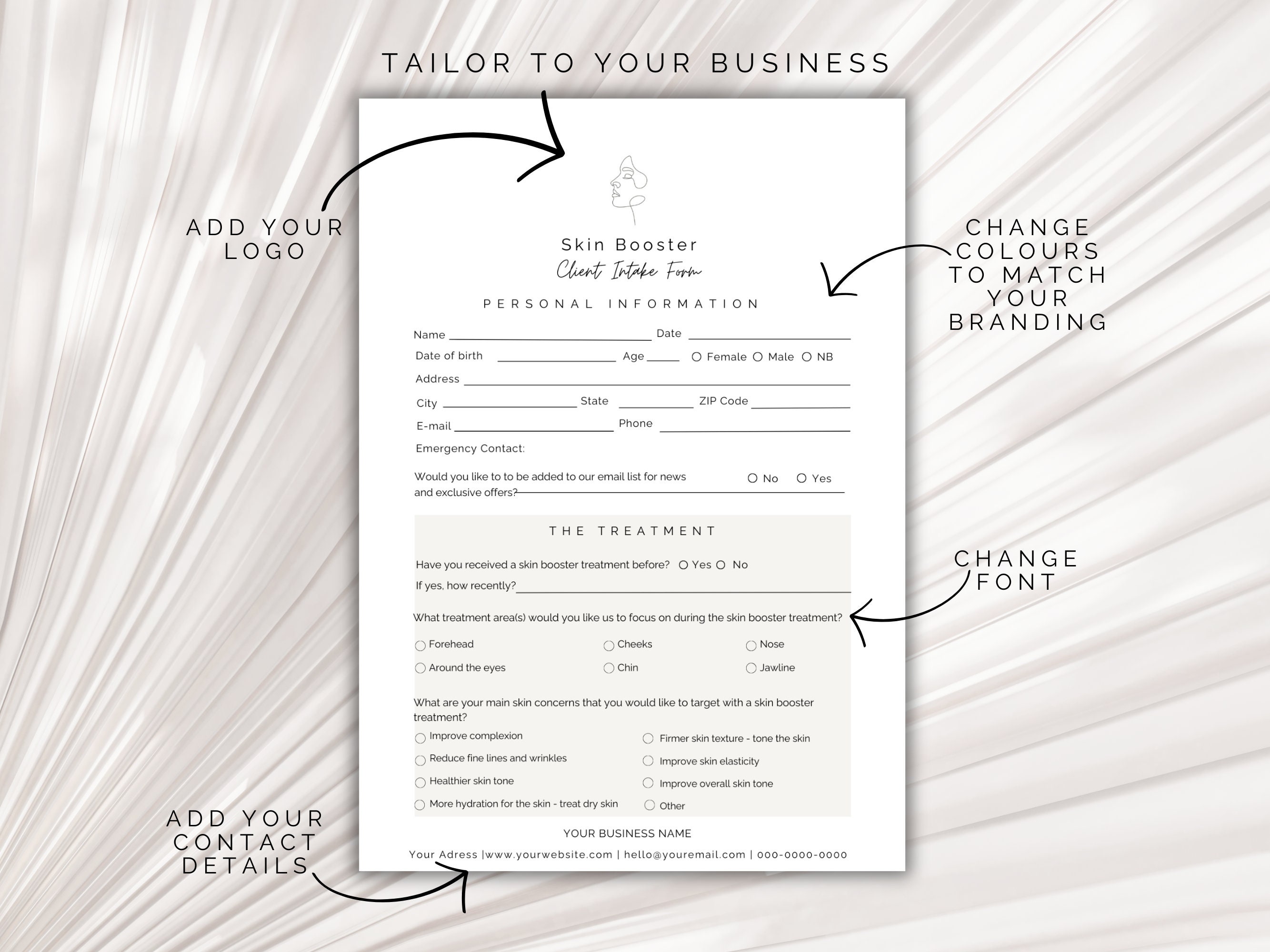 Skin Booster Consent Form Filler Consultation Editable Facial Filler ...