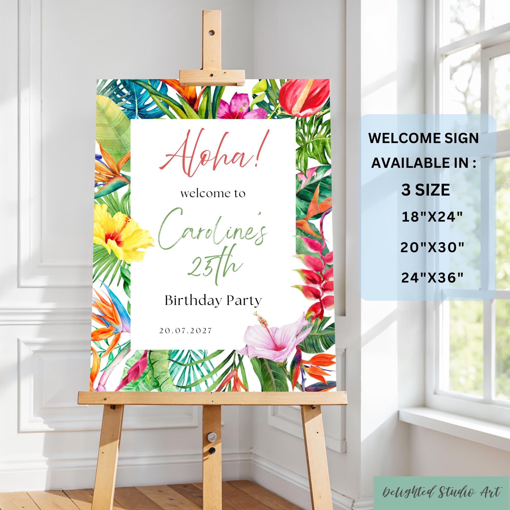 Tropical Floral Theme Birthday Party Welcome Sign: Editable Template ...