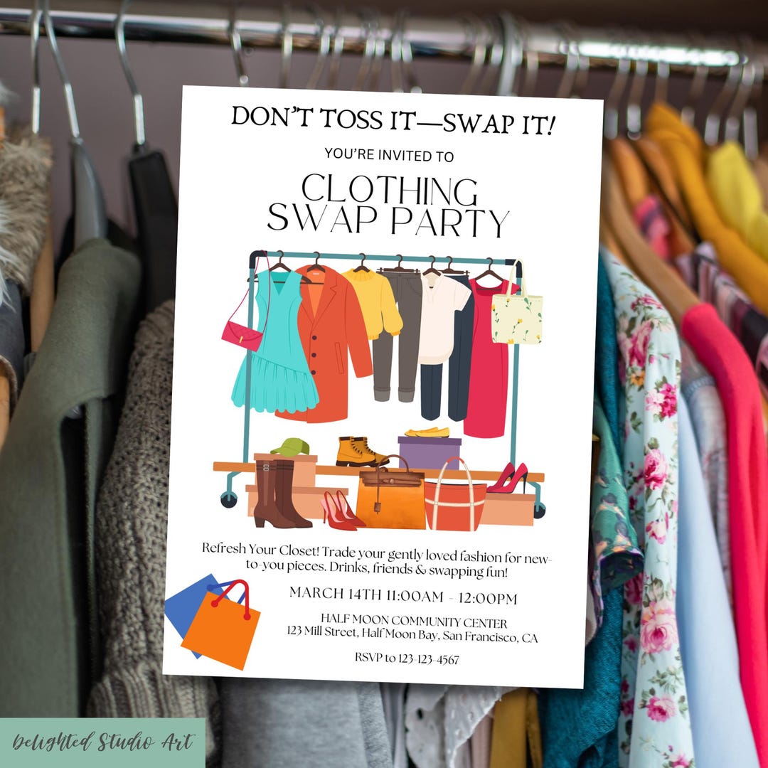 Clothing Swap Party Invitation Template: Editable Digital Evite (canva ...