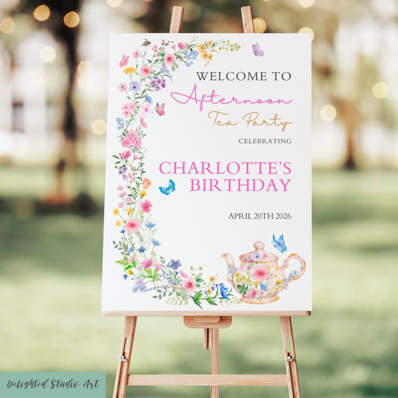 Afternoon Tea Birthday Party Welcome Sign Editable Template, Spring ...