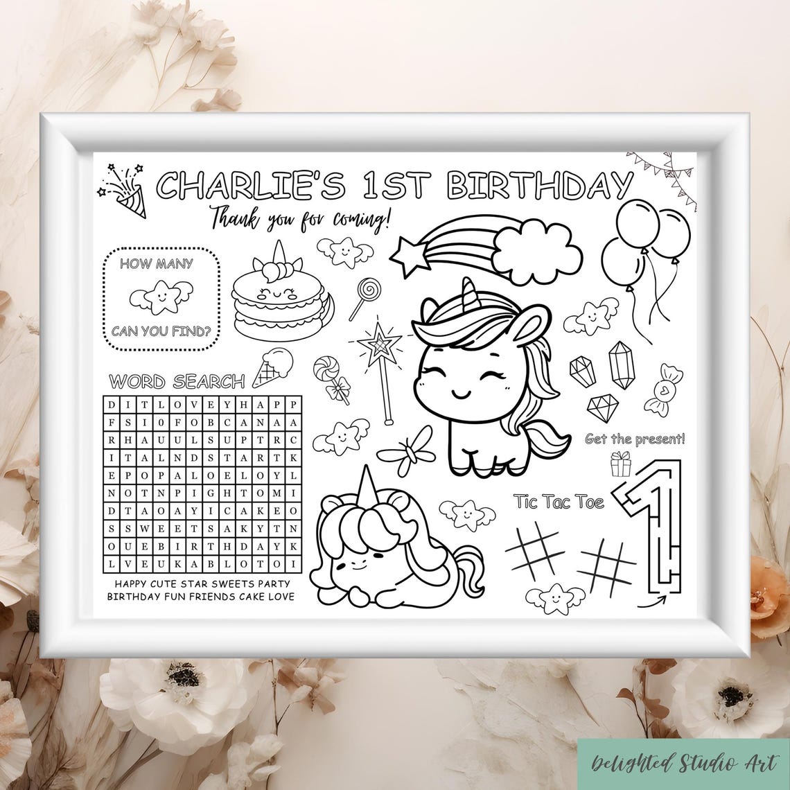 Unicorn Birthday Activity Sheet: Custom Coloring Page (printable) - Etsy