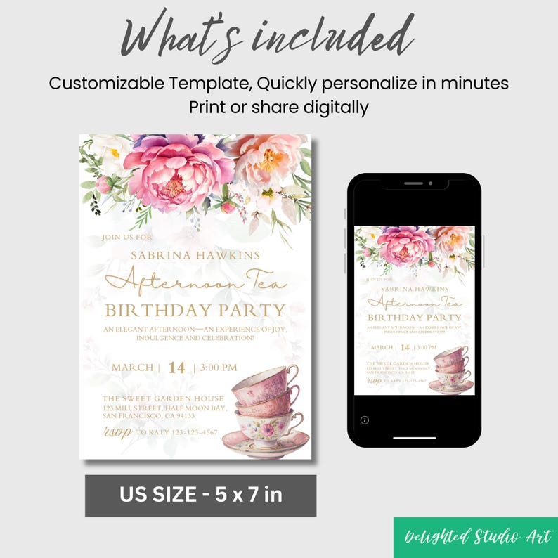 Editable Ladies Afternoon Tea Birthday Party Digital Invitation ...